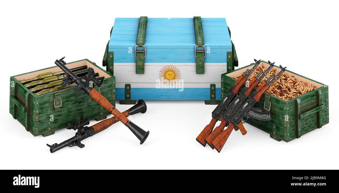 Weapons, military supplies in Argentina, concept. 3D rendering isolated ...