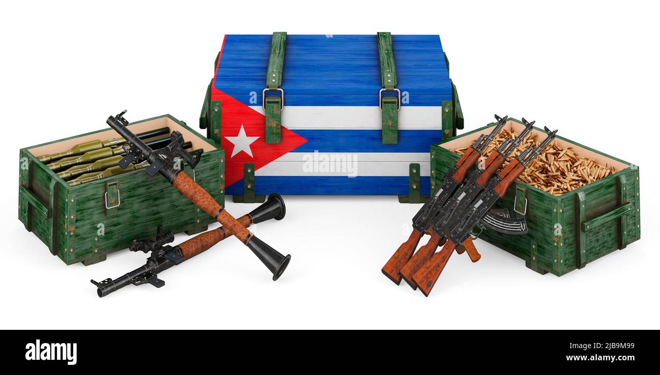 Weapons, military supplies in Cuba, concept. 3D rendering isolated on ...
