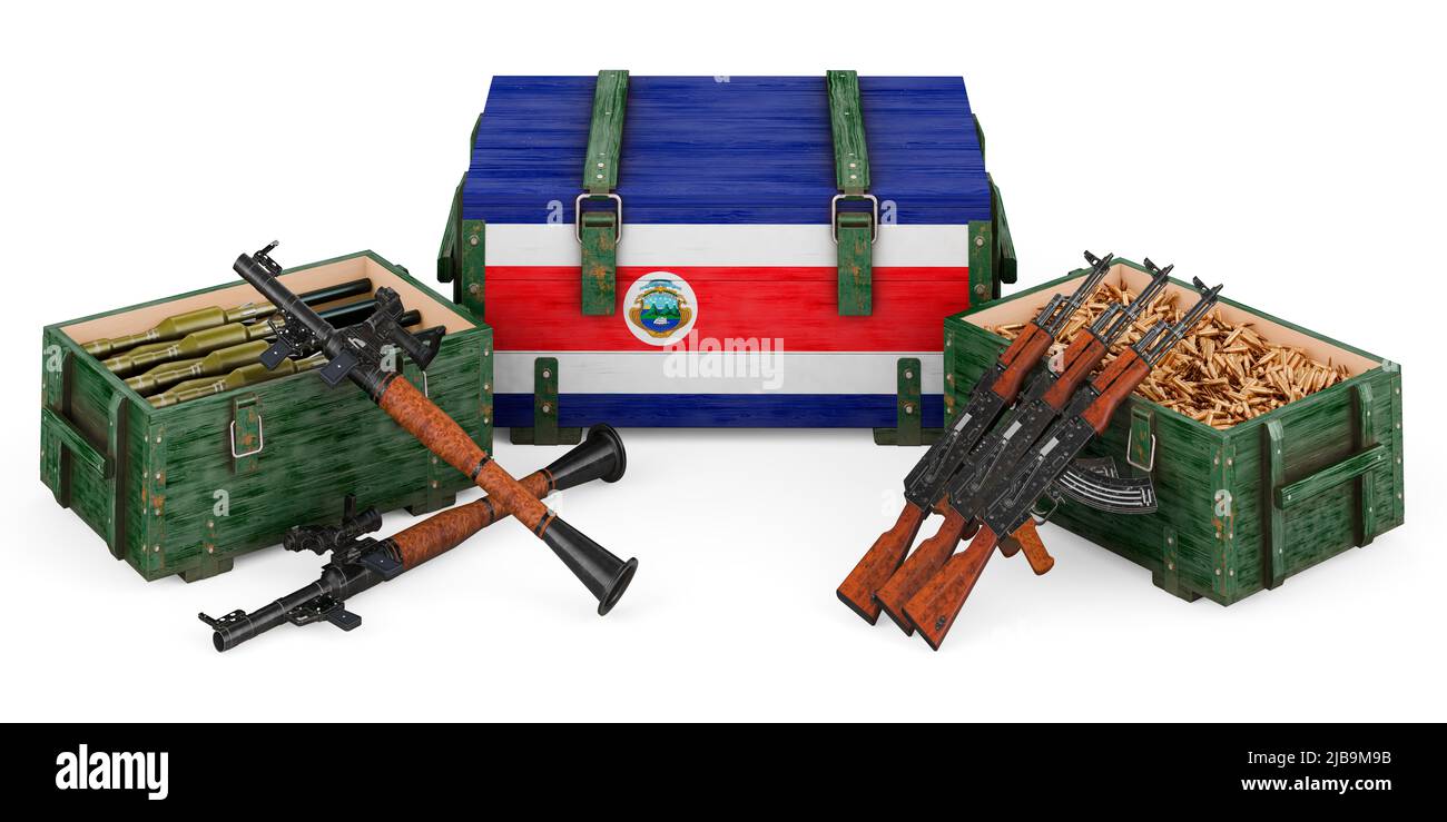 Weapons, military supplies in Costa Rica, concept. 3D rendering ...