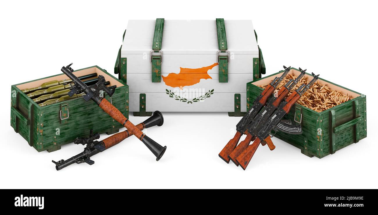 Weapons, military supplies in Cyprus, concept. 3D rendering isolated on ...