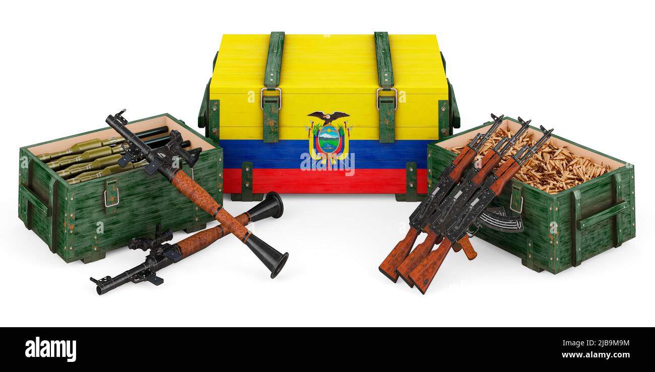 Weapons, military supplies in Ecuador, concept. 3D rendering isolated ...
