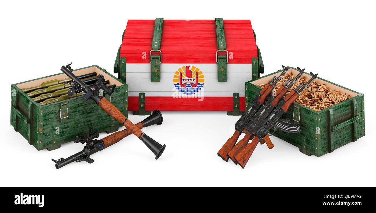 Weapons, military supplies in French Polynesia, concept. 3D rendering ...