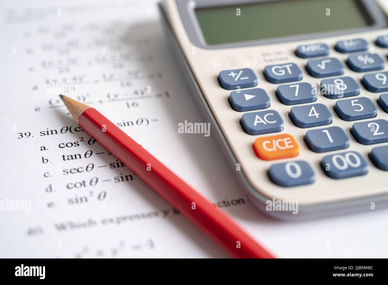 Pencil on mathematic formula exercise test paper in education school ...