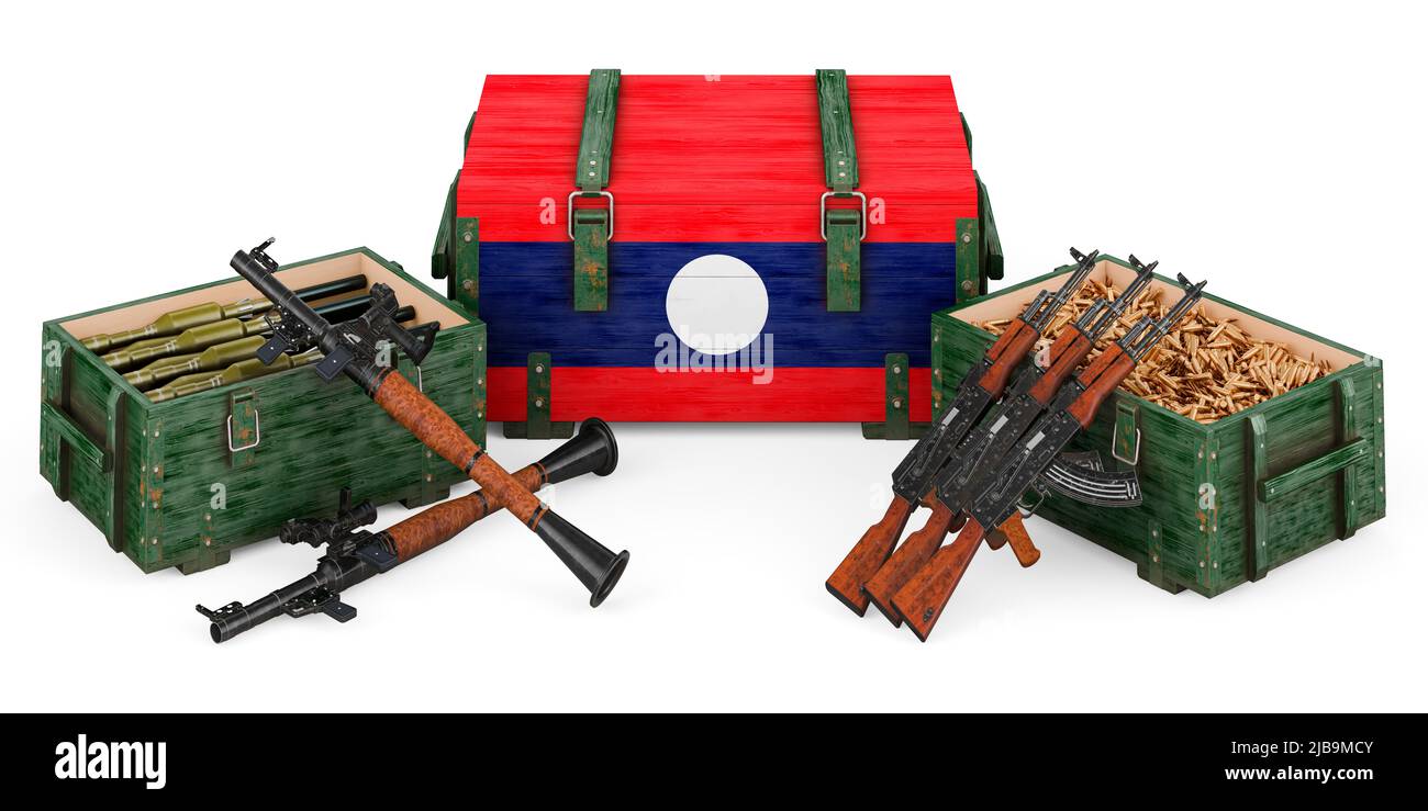 Weapons, military supplies in Laos, concept. 3D rendering isolated on ...
