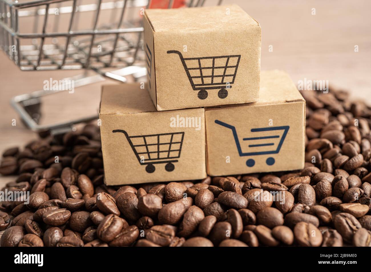 Box with shopping cart logo symbol on coffee beans, Import Export ...