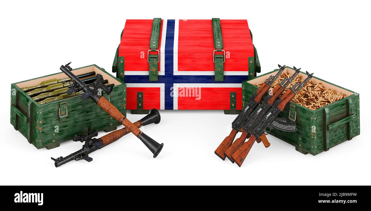 Weapons, military supplies in Norway, concept. 3D rendering isolated on ...