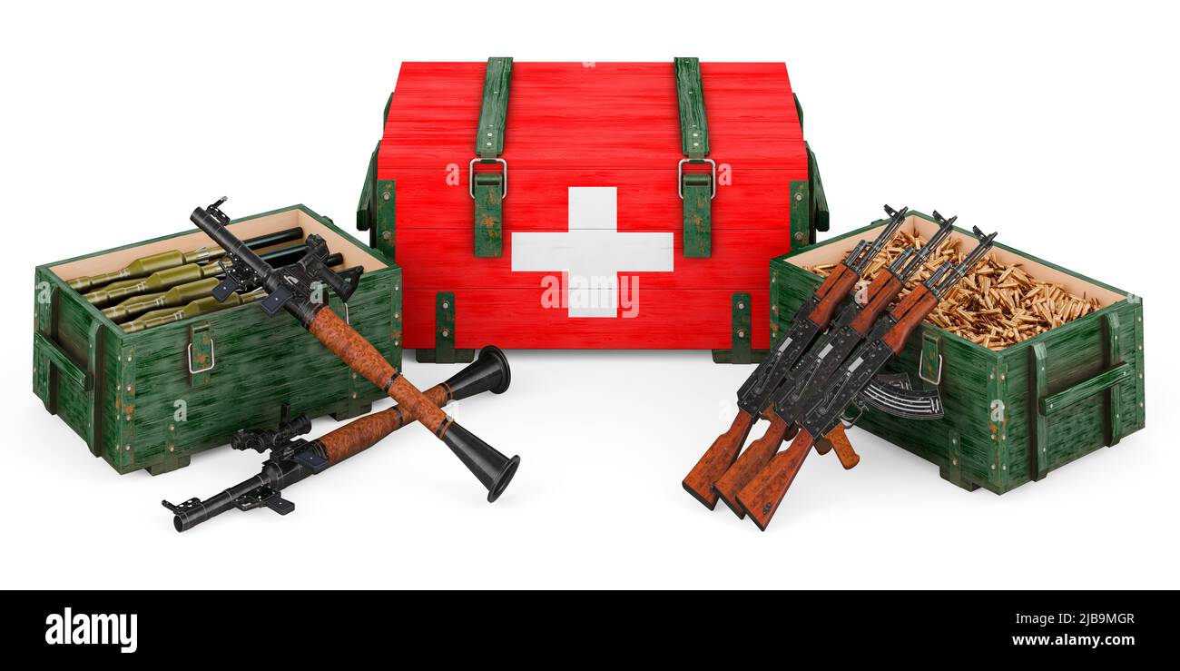 Weapons, military supplies in Switzerland, concept. 3D rendering ...