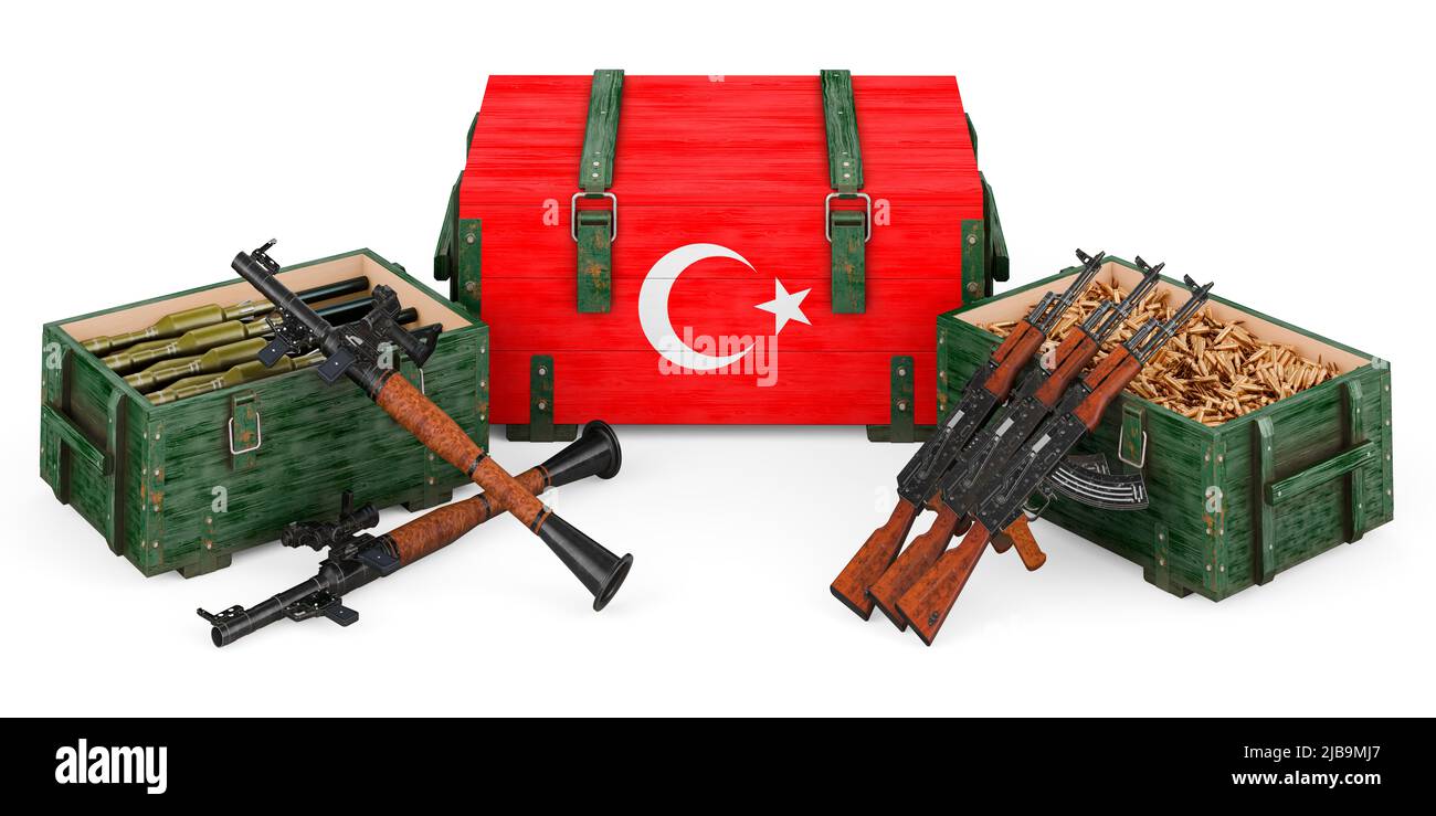 Weapons, military supplies in Turkey, concept. 3D rendering isolated on ...