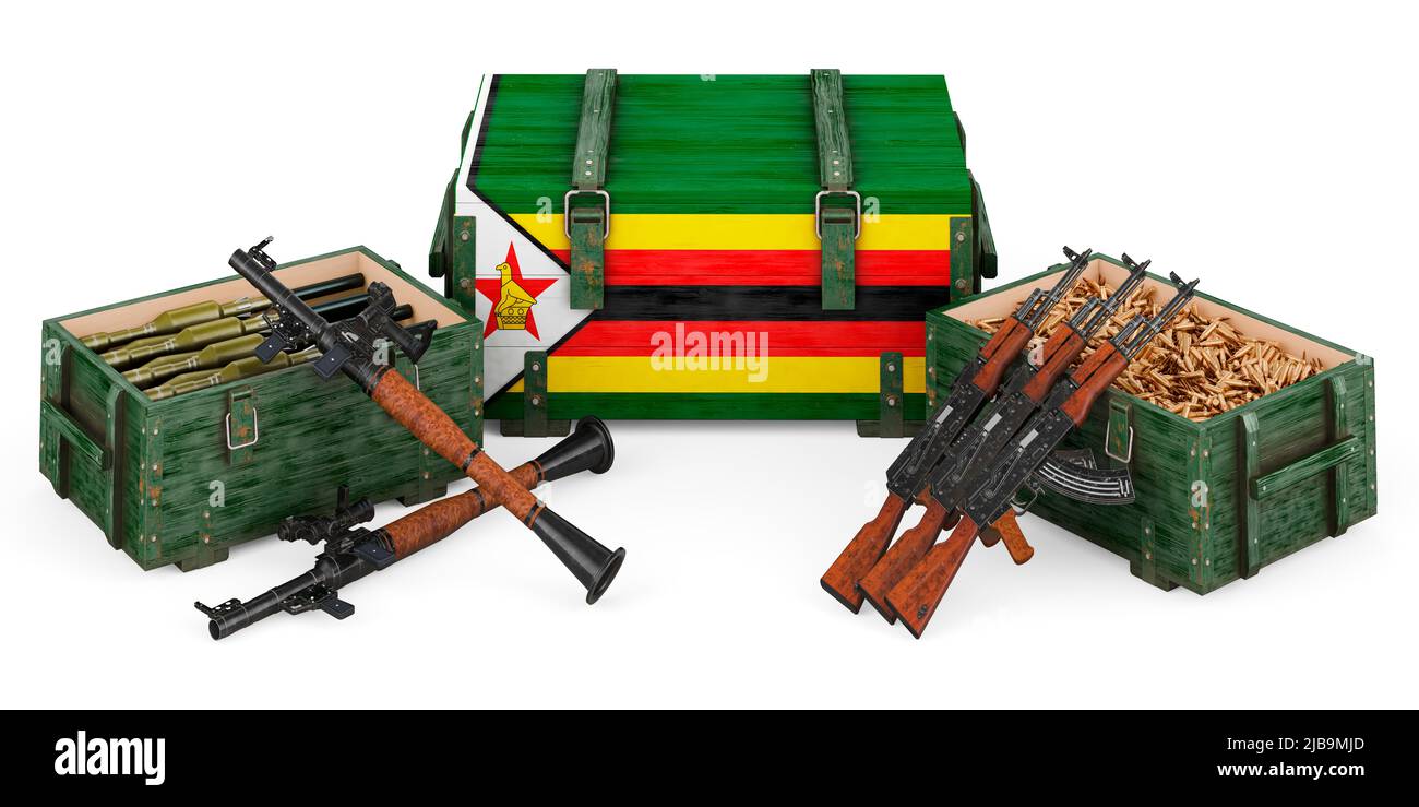 Weapons, military supplies in Zimbabwe, concept. 3D rendering isolated ...