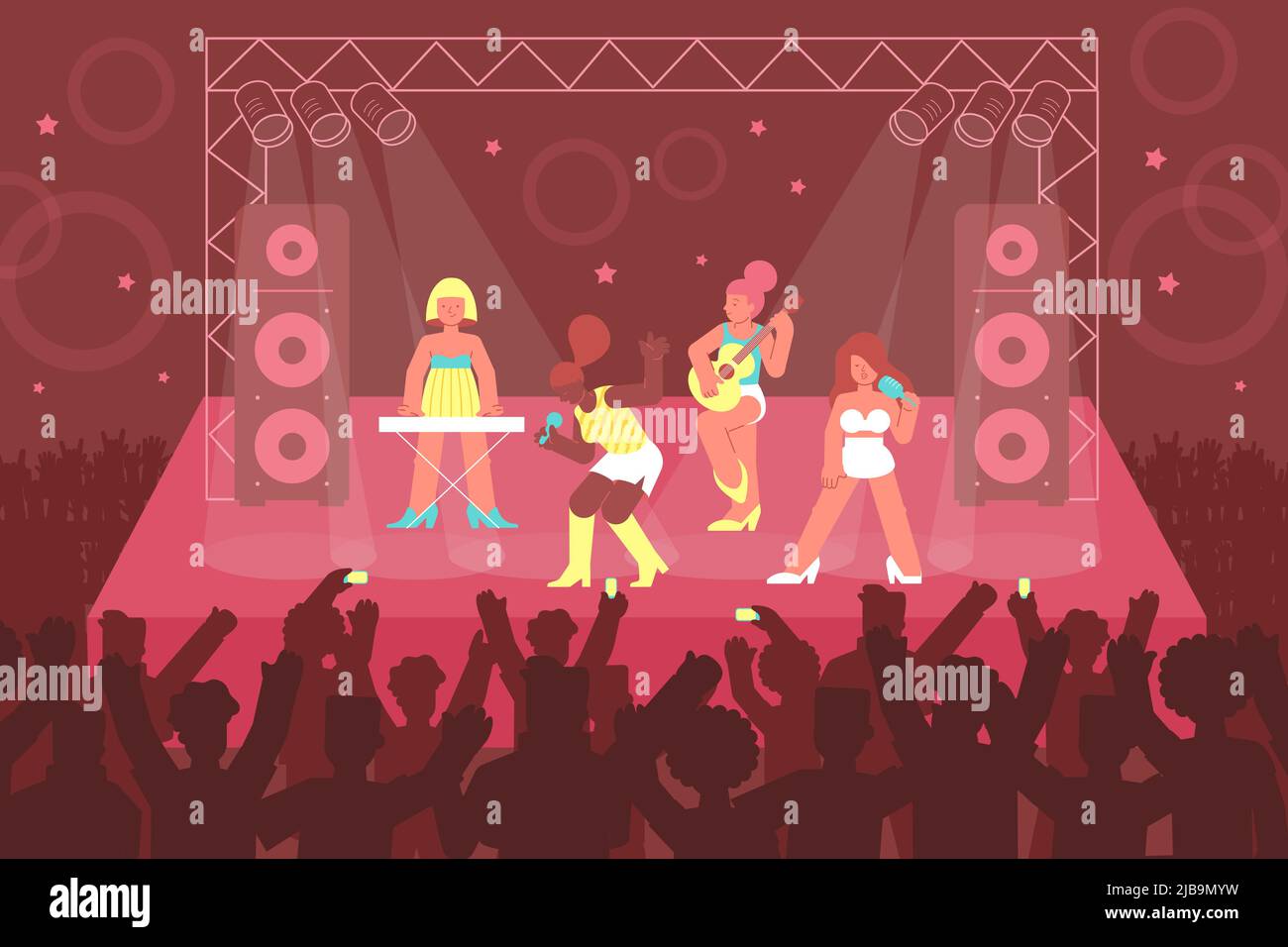 Concert singer composition of flat images and characters of girls band ...