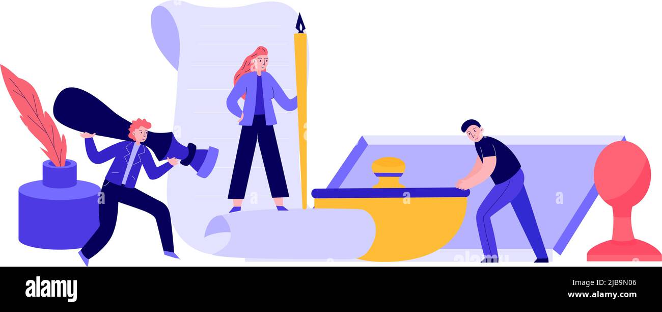 Lawyer justice law composition with doodle characters of people with ...