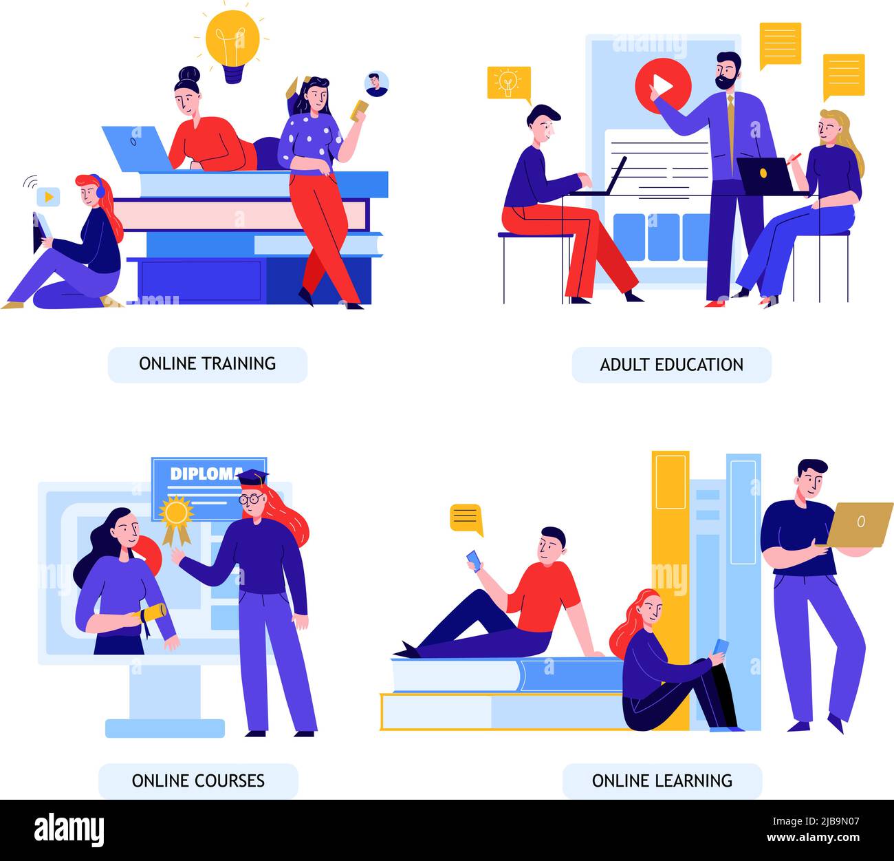 Online education concept 4 flat compositions with adult development ...