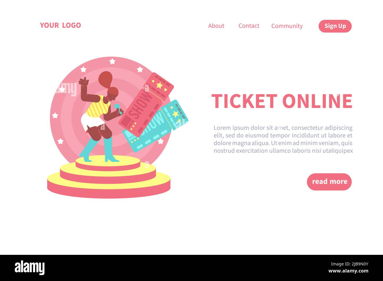 Concert online ticket flat background for website landing page with ...