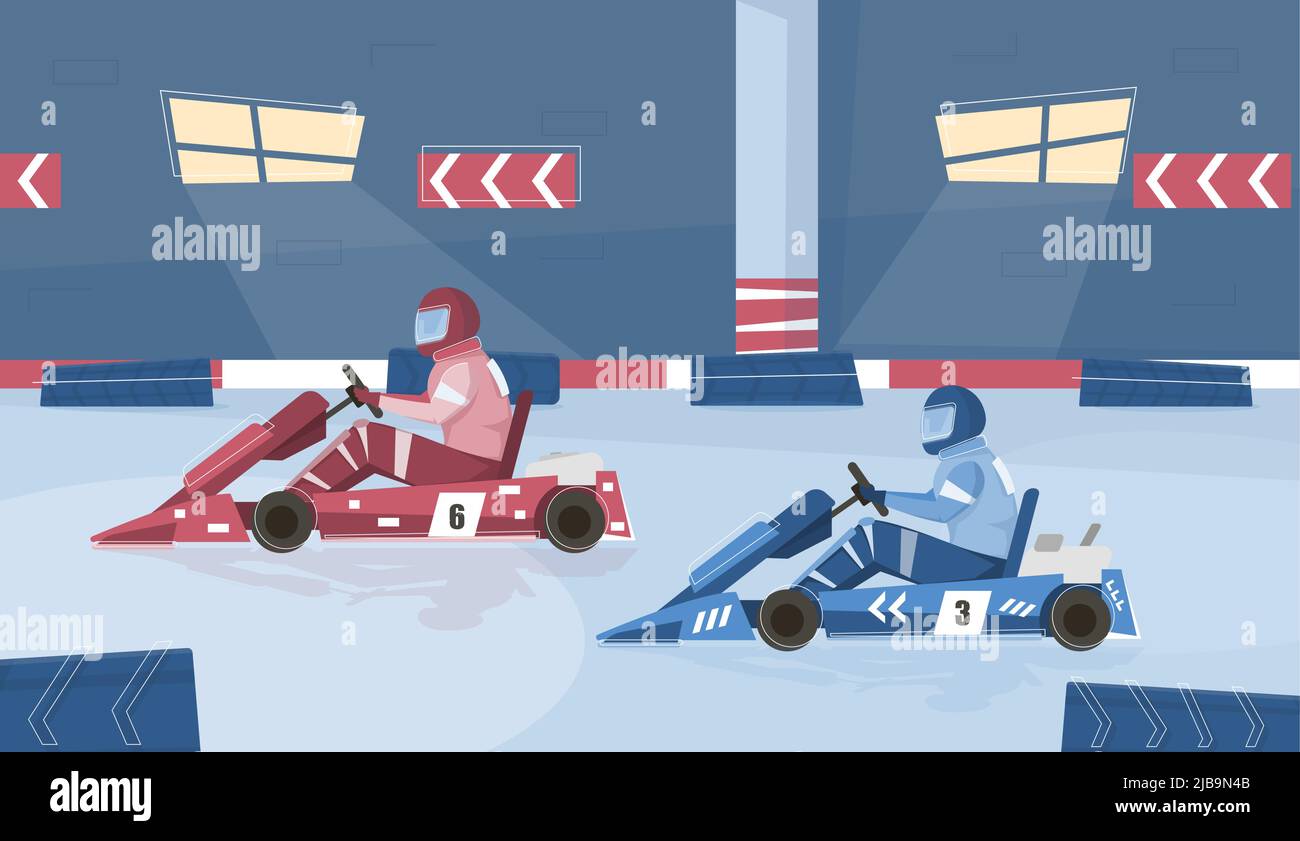 Karting racing background with race track and equipment flat vector ...