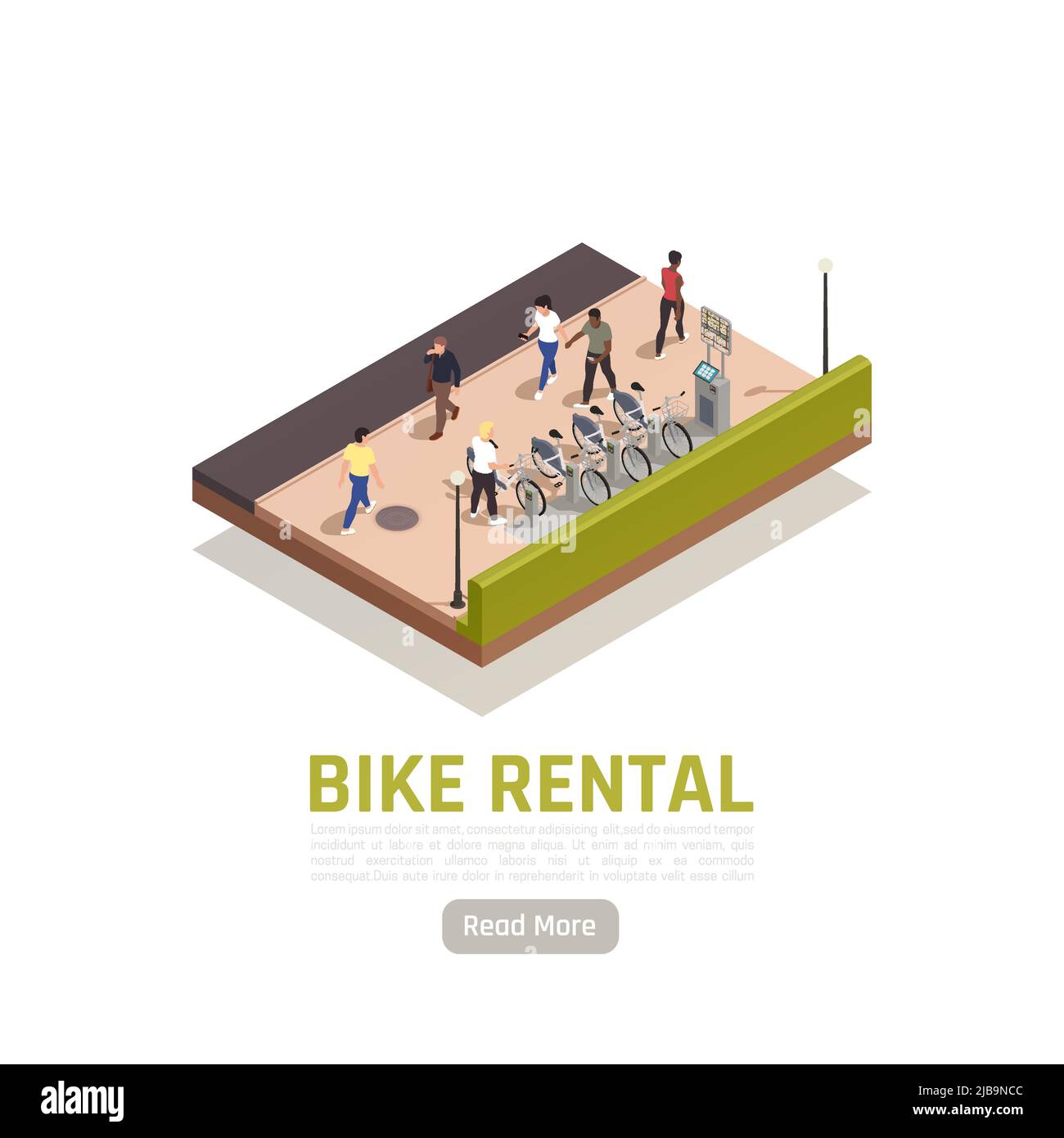Bike rental isometric composition with some available bicycles for rent ...
