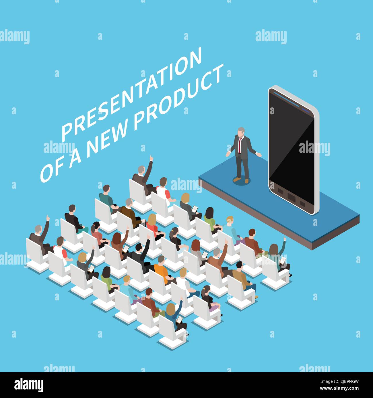 Modern conference hall presentation isometric composition with audience ...