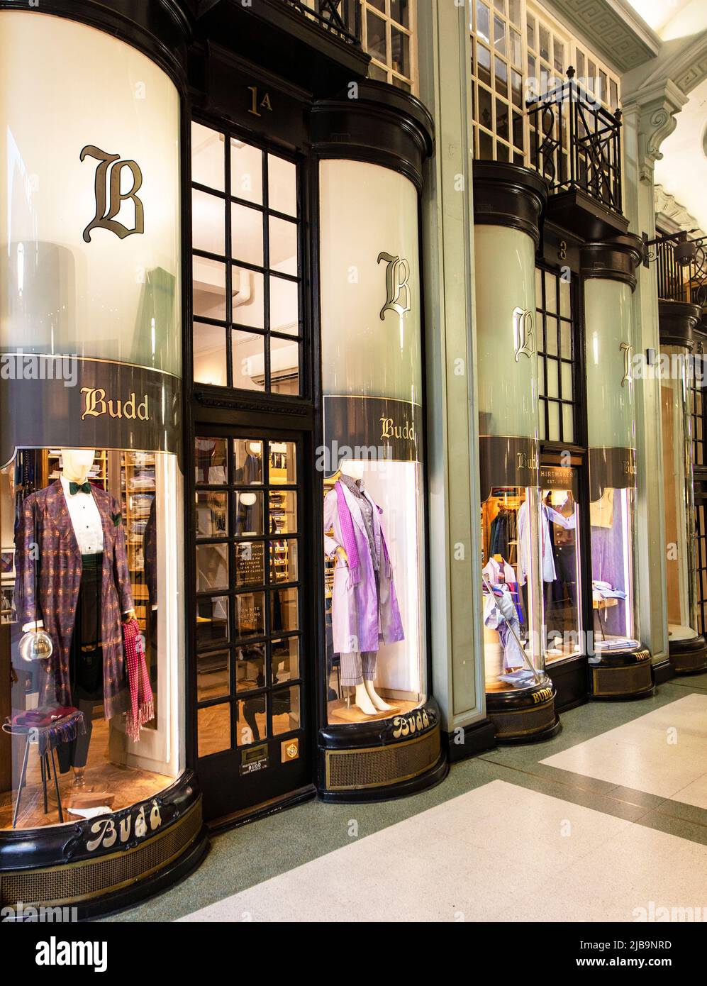 Frontage of Budd, an upmarket clothing store in Piccadilly Arcade, St ...