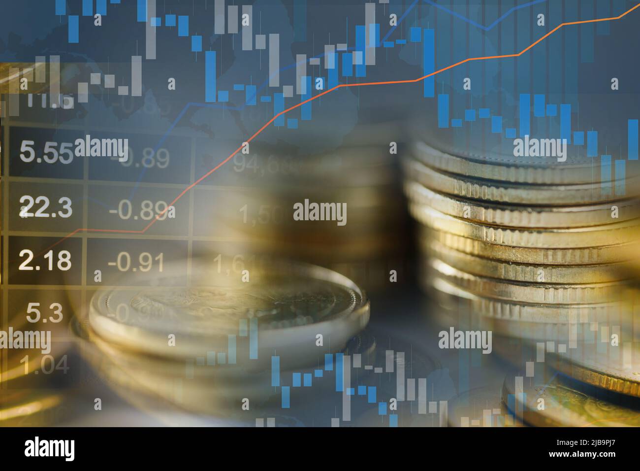 Stock market investment trading financial, coin and graph chart or ...