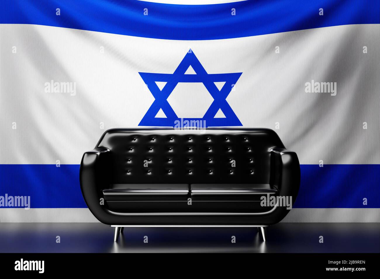 Black leather sofa with the national flag of Israel in the background ...