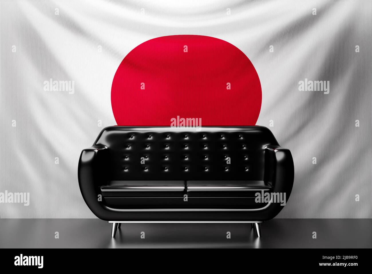 Black leather sofa with the national flag of Japan in the background ...