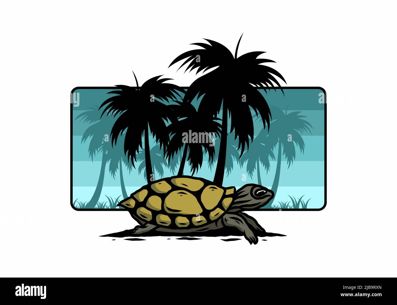 Sea turtle under the coconut tree illustration design Stock Vector ...