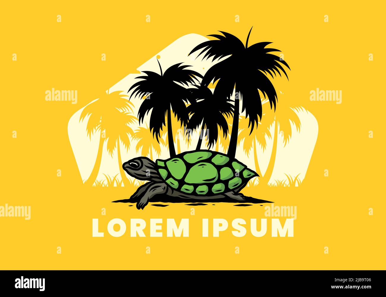 Sea turtle under the coconut tree illustration design Stock Vector ...