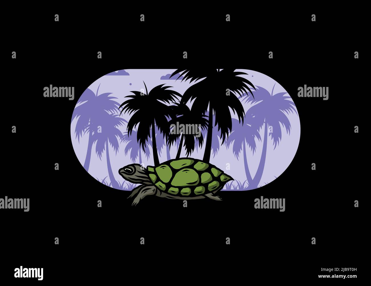Sea turtle under the coconut tree illustration design Stock Vector ...