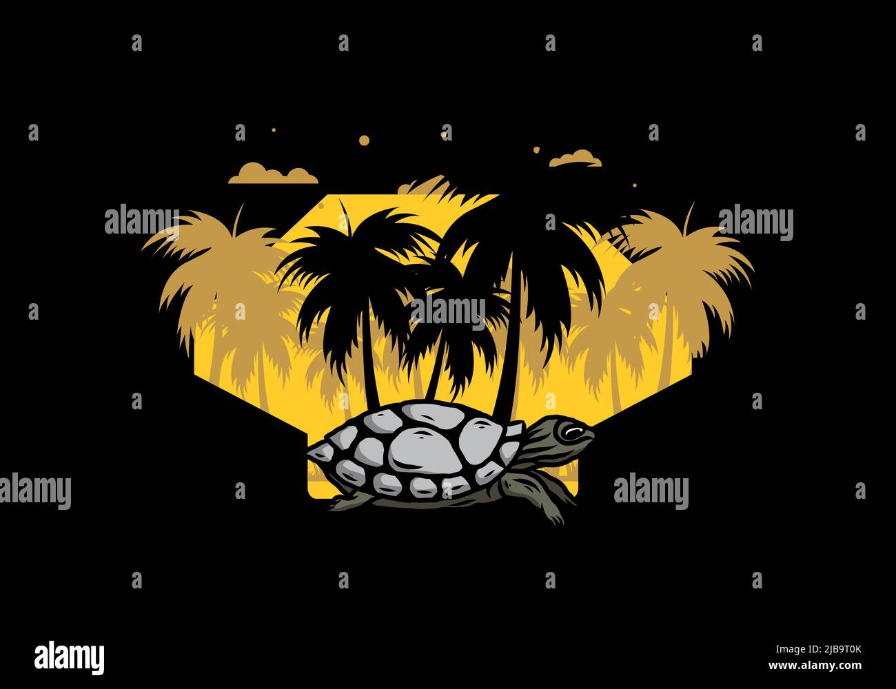 Sea turtle under the coconut tree illustration design Stock Vector ...