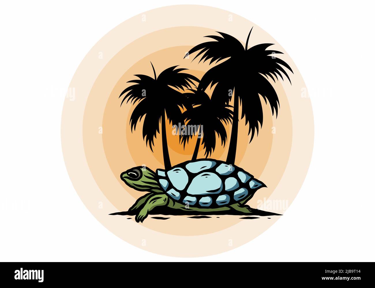 Sea turtle under the coconut tree illustration design Stock Vector ...