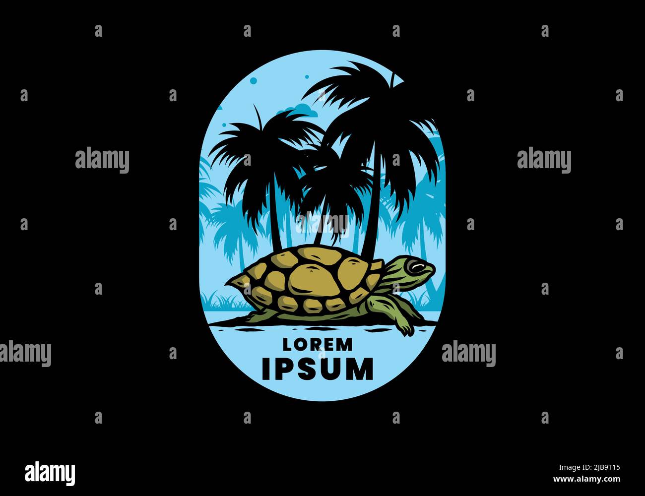 Sea turtle under the coconut tree illustration design Stock Vector ...