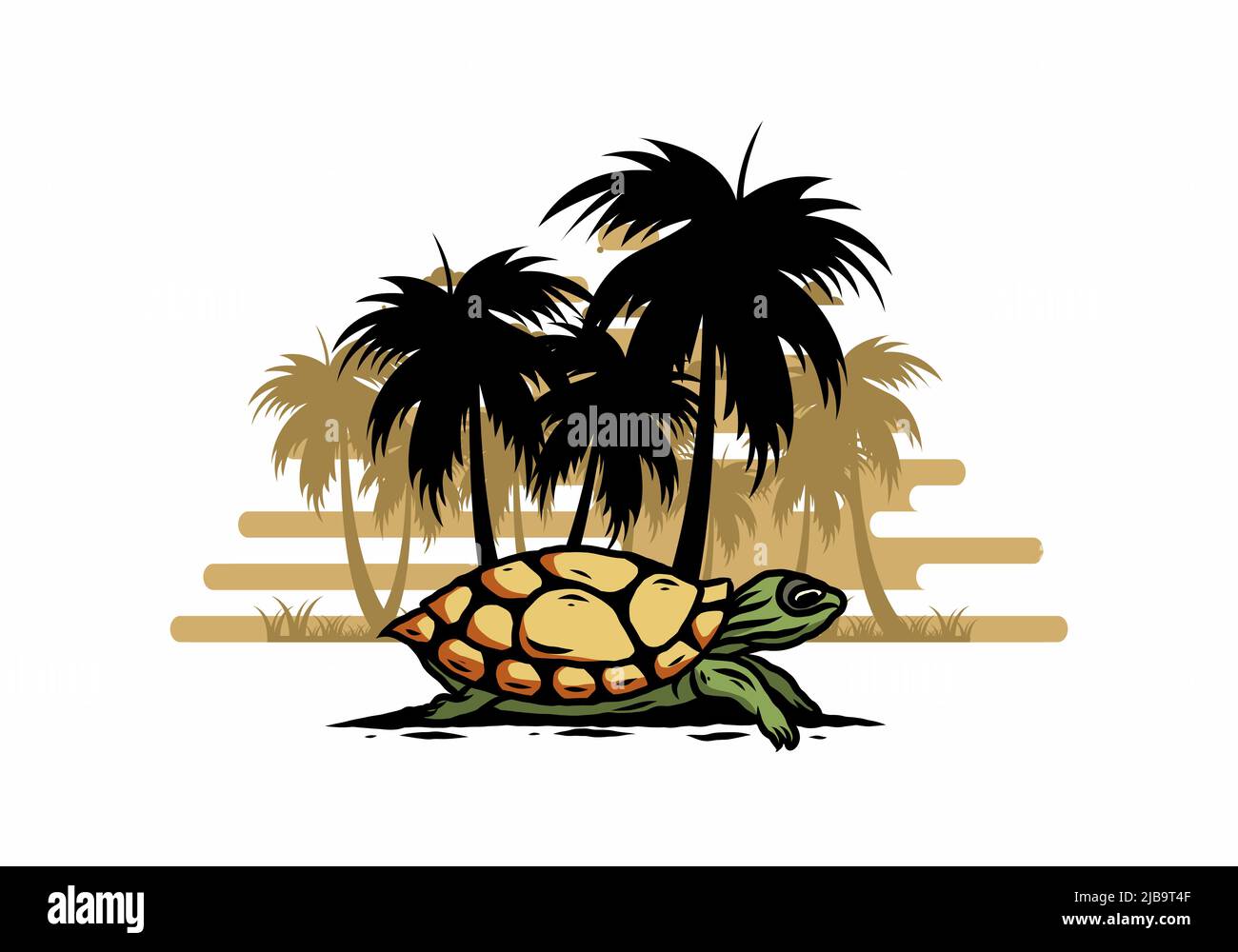 Sea turtle under the coconut tree illustration design Stock Vector ...