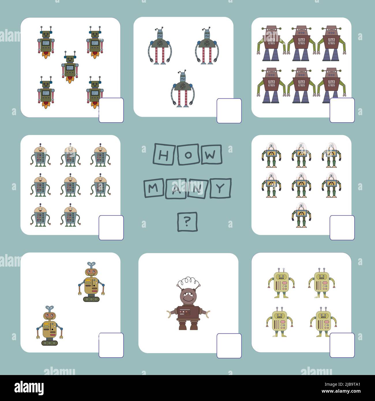How many counting game with robots. Worksheet for preschool kids, kids ...