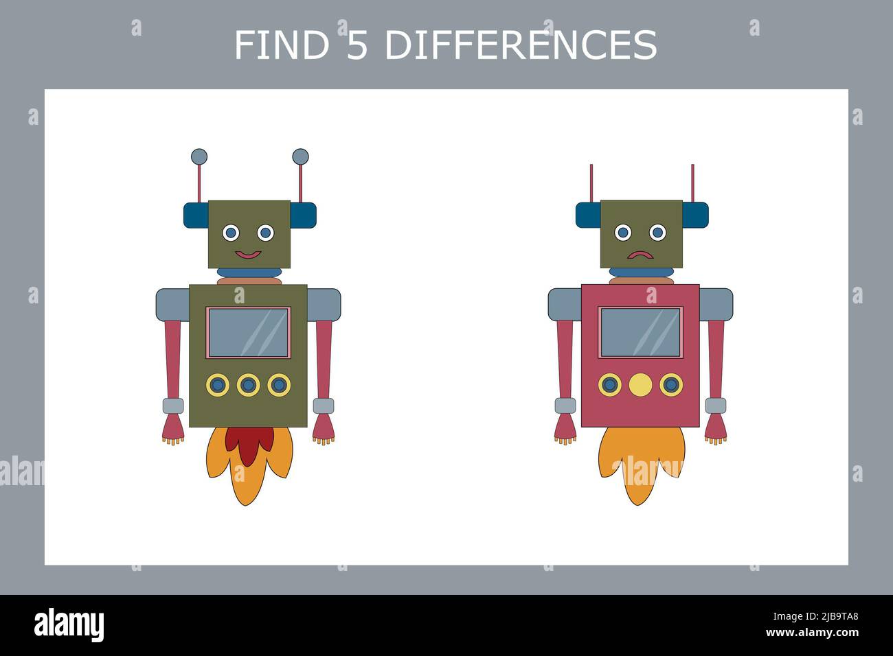 Educational game for children. Find 5 differences between the robots ...