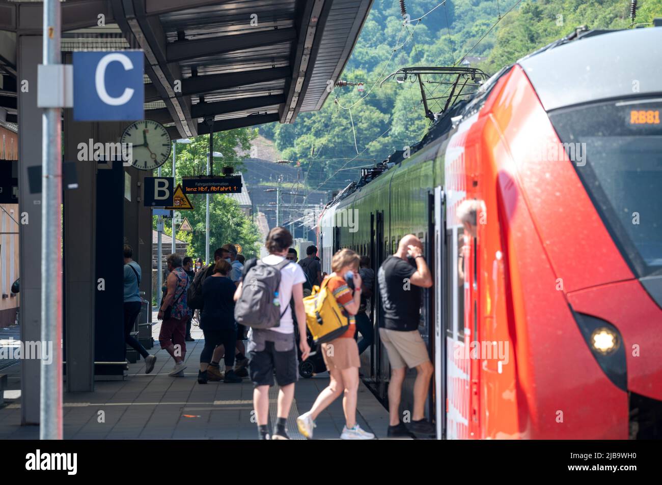 Cochem, Germany. 04th June, 2022. People board the waiting regional ...