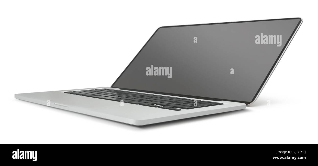 Close-up of open computer laptop with the blank monitor screen display ...