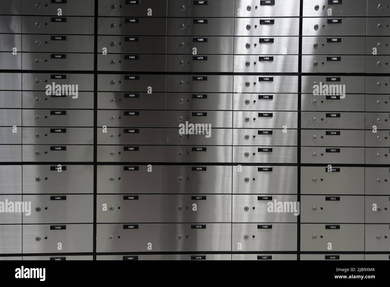 Safe deposit boxes of an a bank. Metal safe box panel wall Stock Photo ...