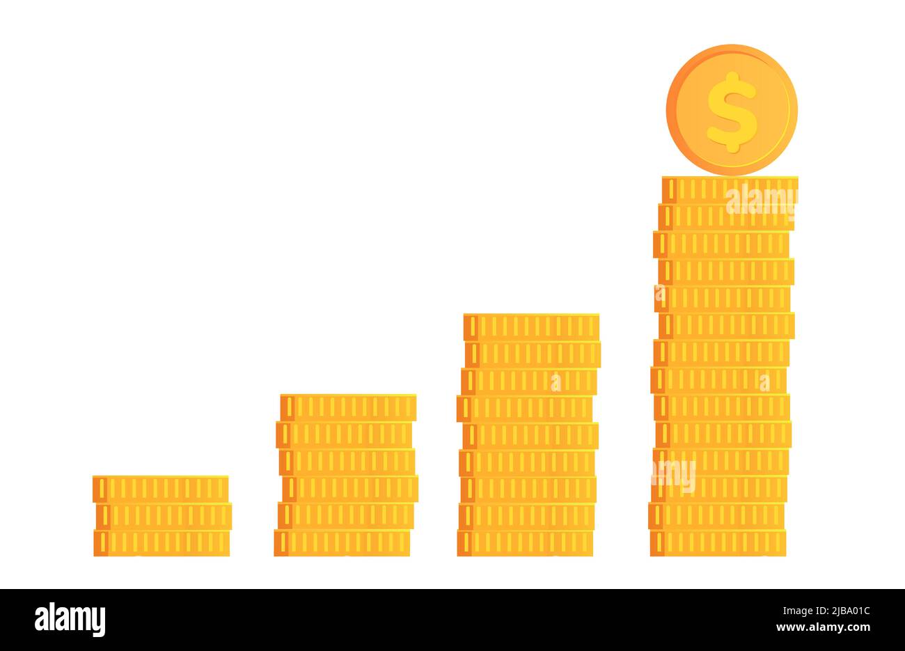 Coins icon. Stack of golden coin like income graph. Vector illustration ...