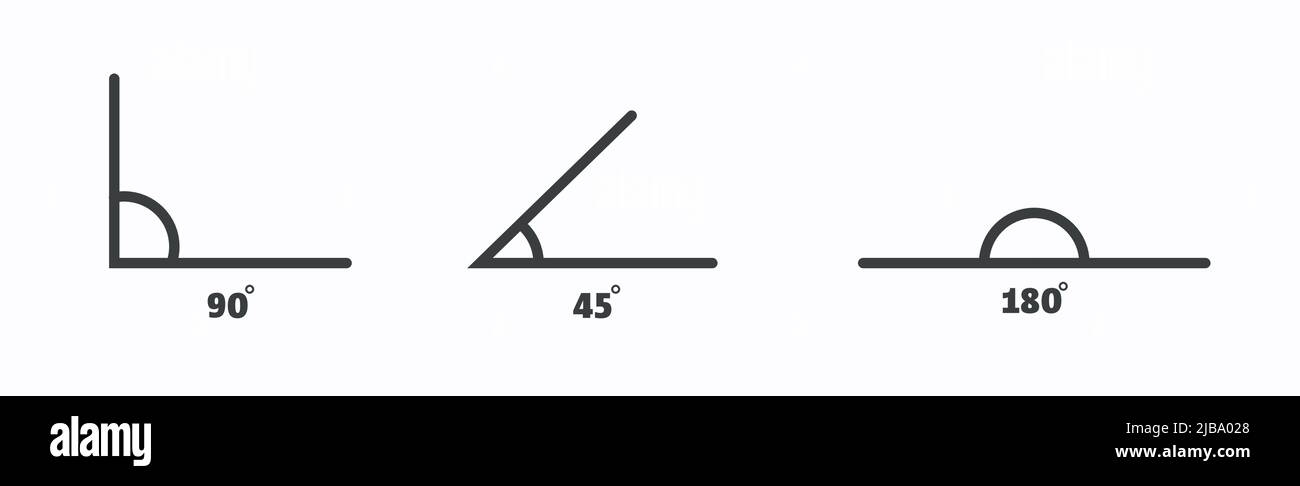 Angle line art icons set. 45, 90, 180, degree measure. Math geometric ...