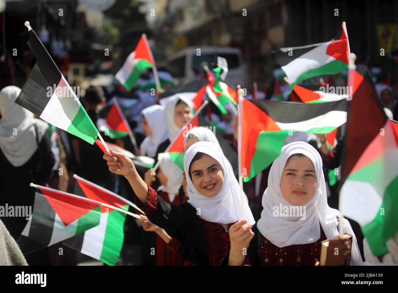 June 3, 2022, Gaza City, The Gaza Strip, Palestine: Palestinian girls ...