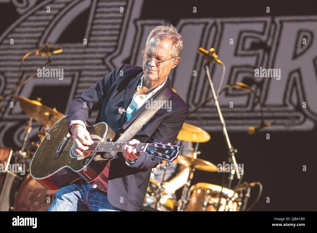Gerry Beckley of America Rock band performs live on stage at Auditorium ...