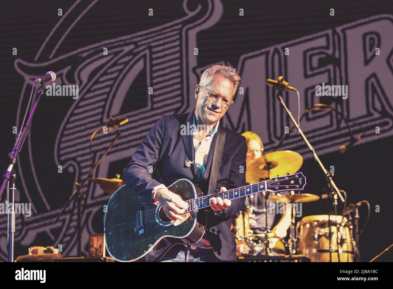 Gerry Beckley of America Rock band performs live on stage at Auditorium ...