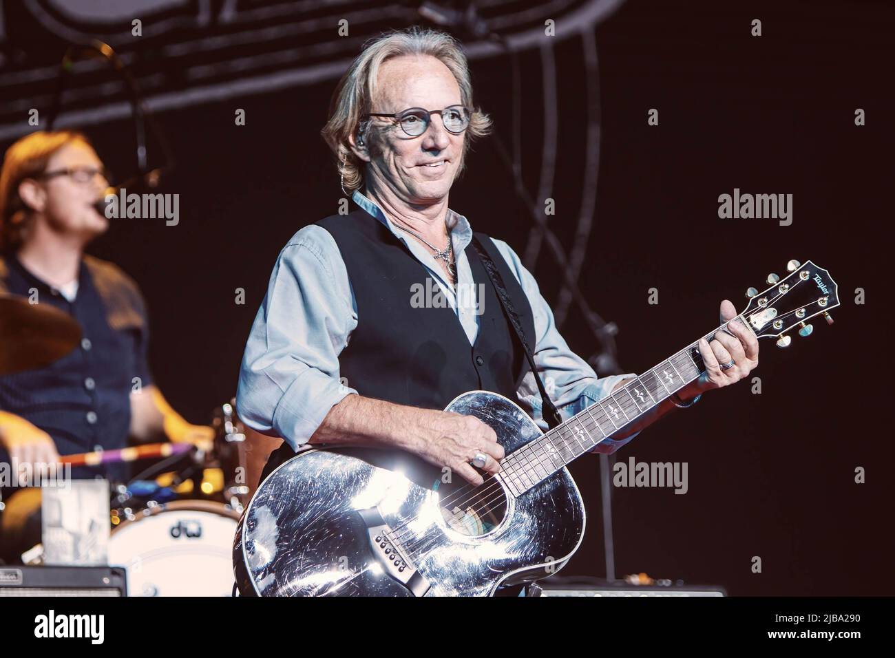 Dewey Bunnell of America Rock band performs live on stage at Auditorium ...