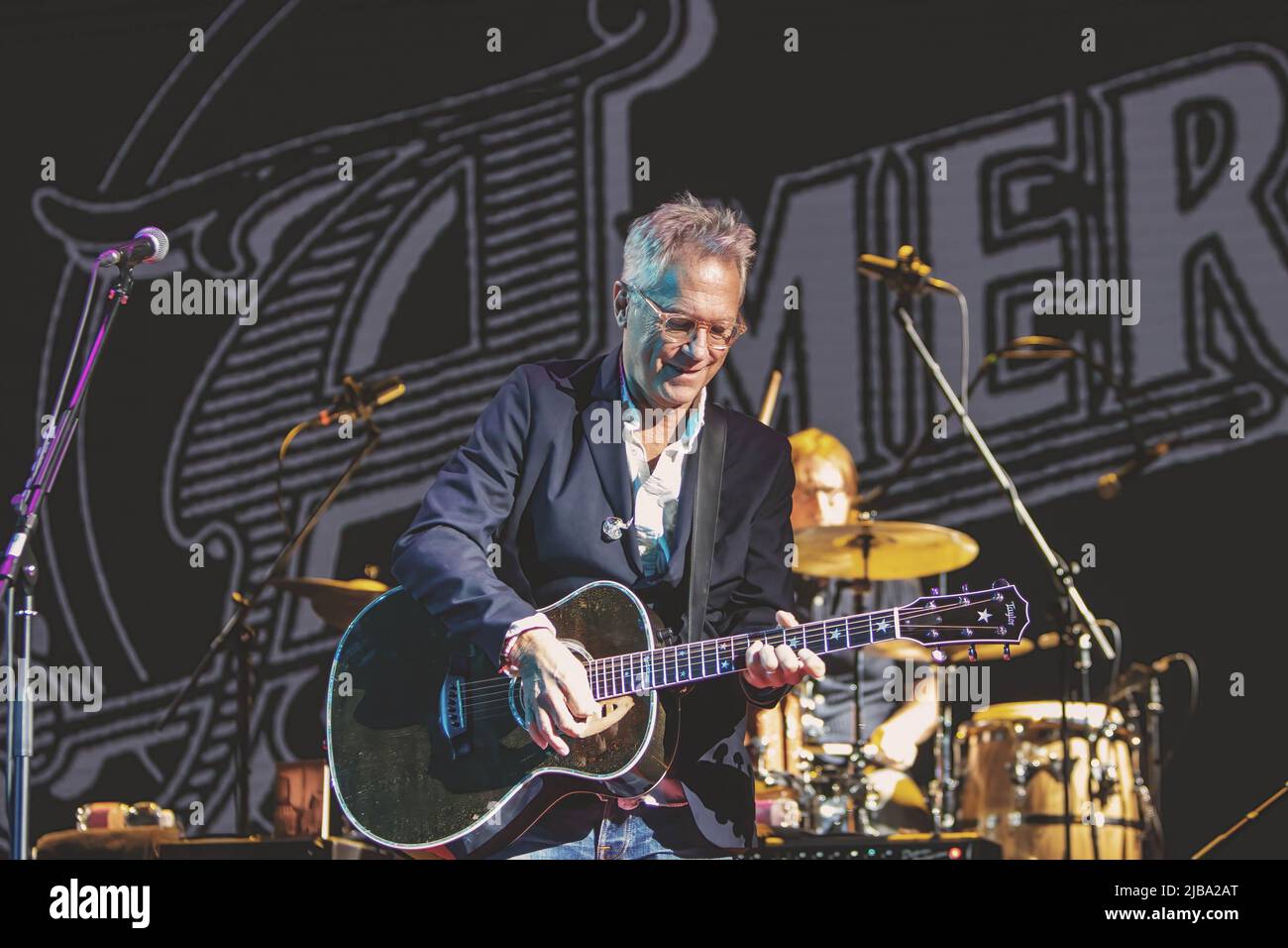 Gerry Beckley of America Rock band performs live on stage at Auditorium ...