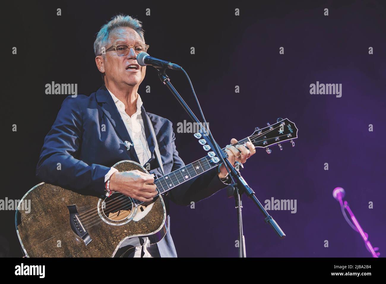 Gerry Beckley of America Rock band performs live on stage at Auditorium ...