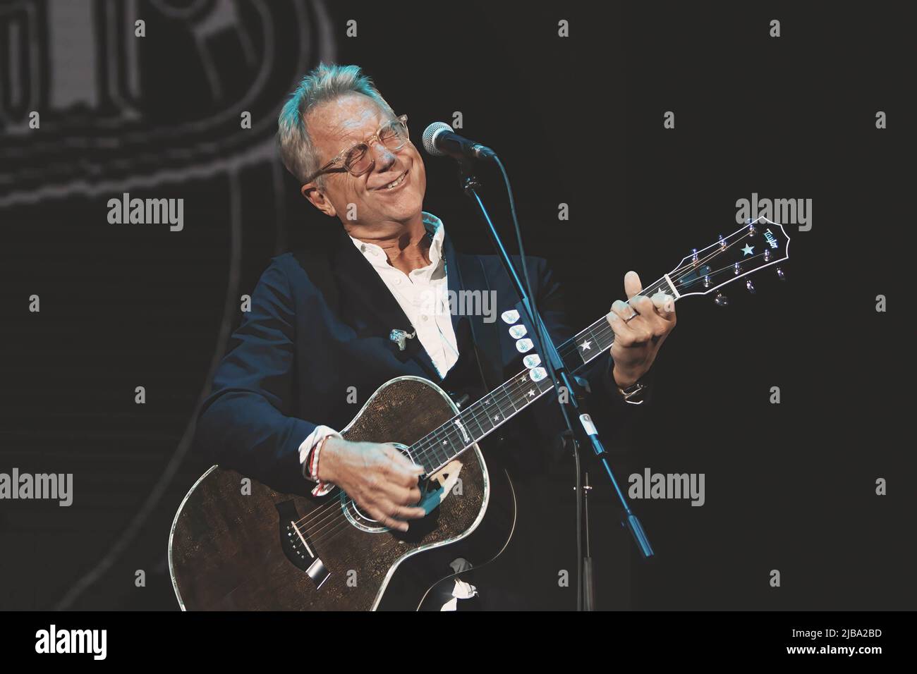 Gerry Beckley of America Rock band performs live on stage at Auditorium ...