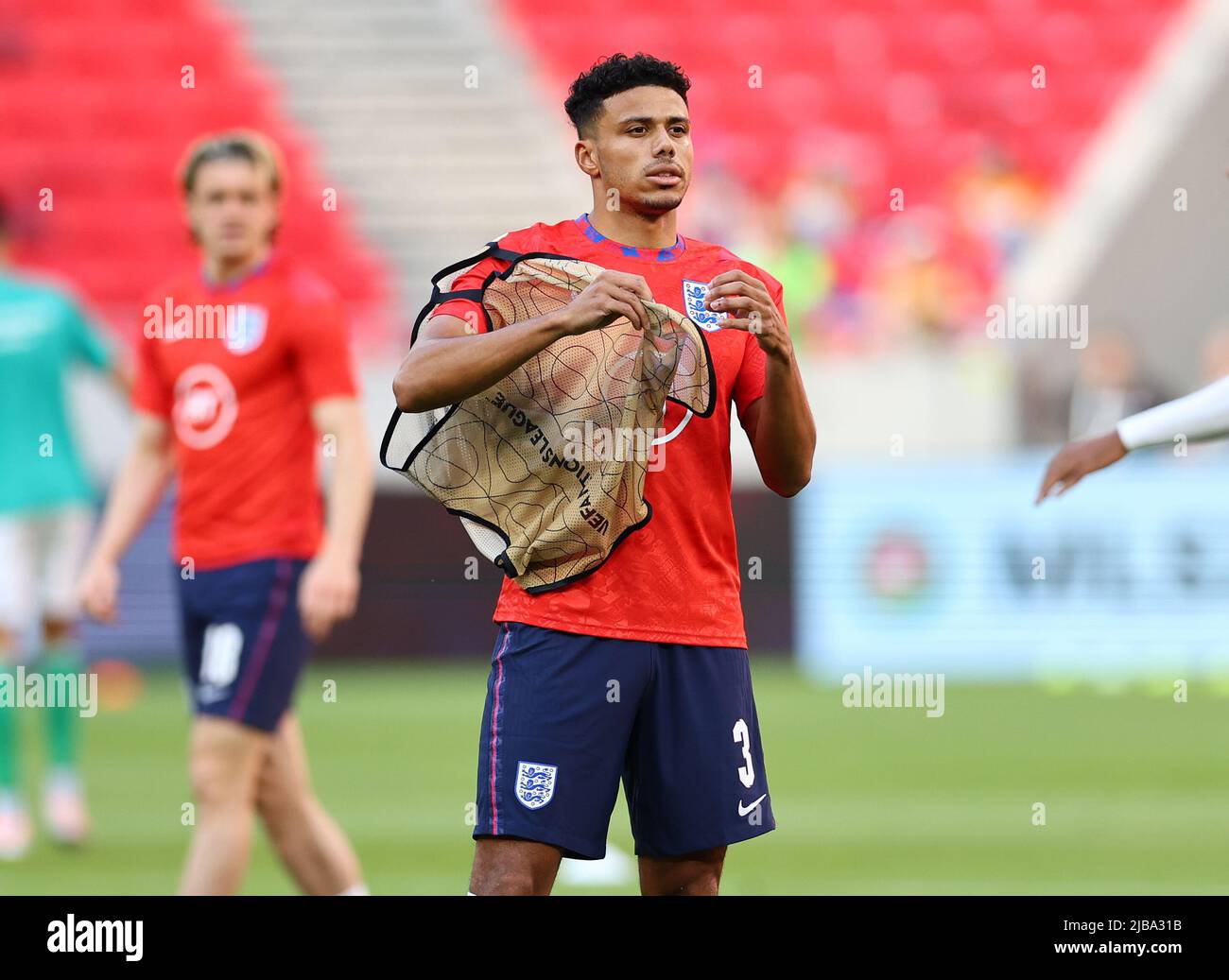 Budapest, Hungary, 4th June 2022. James Justin of England warms up ...