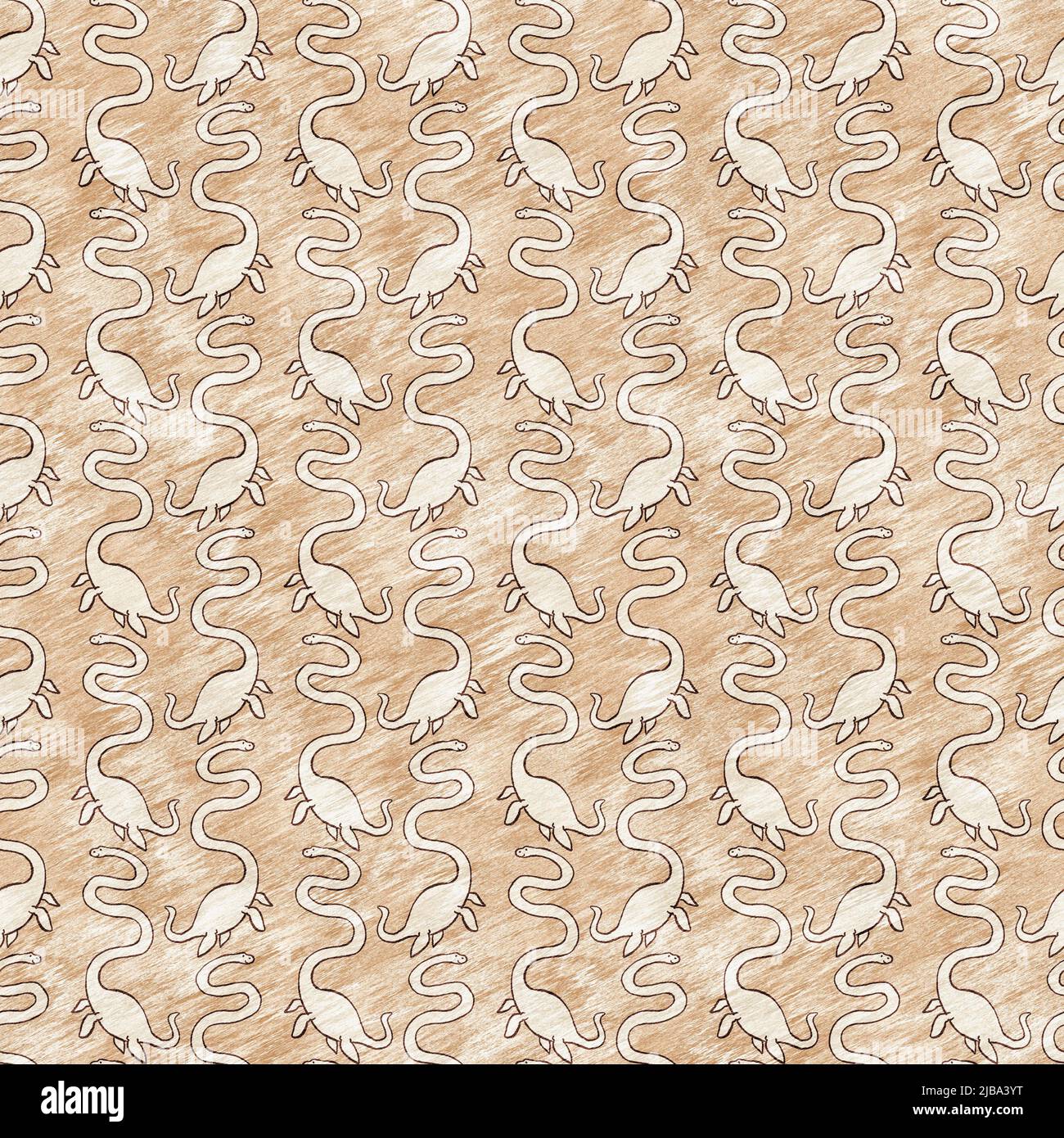 Brown hand drawn plesiosaur dinosaur seamless pattern. Gender Neutral ...