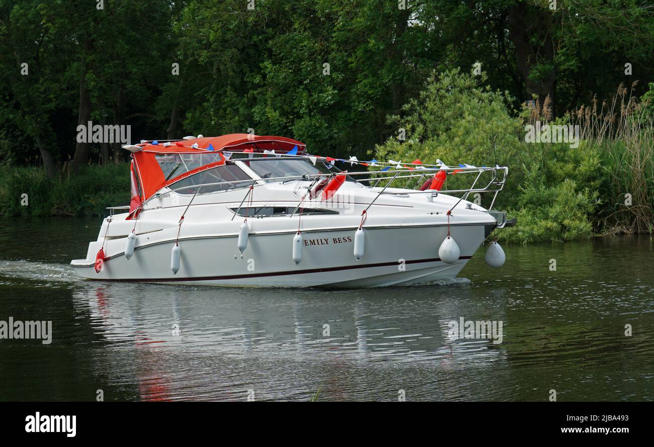 River Cruiser pleasure Craft on the river Ouse in Cambridgeshire Stock ...