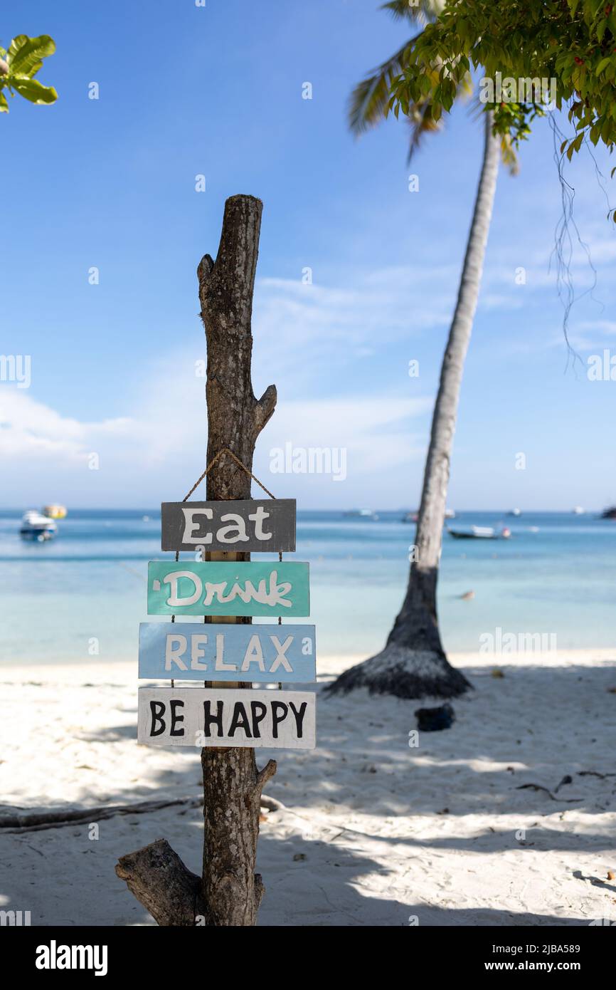 beach sign in tropical island of Thailand Stock Photo - Alamy