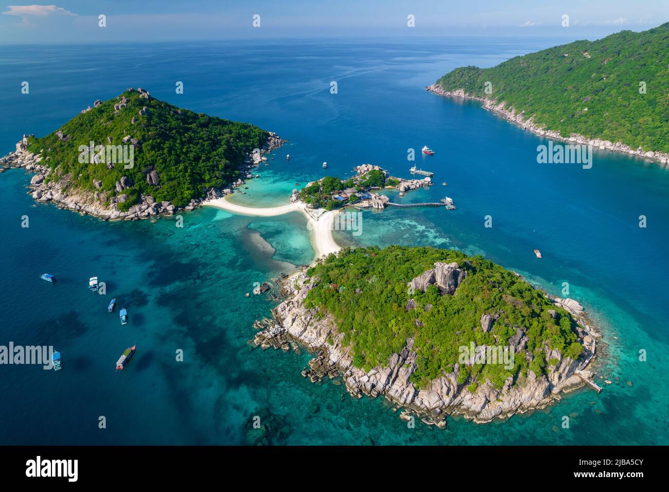 Aerial shot of the idyllic tropical island of Koh Nang Yuan and its ...